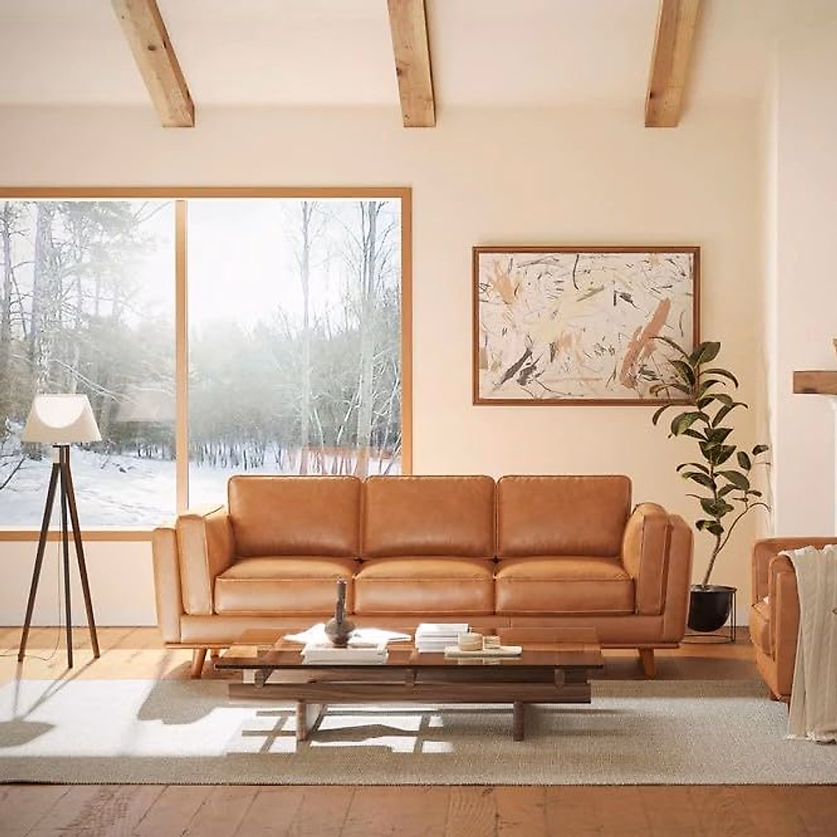 Valencia Artisan Full Leather Sofa 88” - Pure Full Italian Nappa Leather Couch, Solid Wood Accent, Ultimate Comfort, Cognac Tan