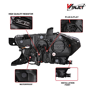 Winjet LED Headlights Assembly Fit For 2016-2019 Toyota Tacoma, Led Headlamp For 2020-2023 Tacoma (SR, SR5, TRD Sport models only), Tacoma Front Lamp w/Led High& Low Beam (Matte Black/Clear Lens)
