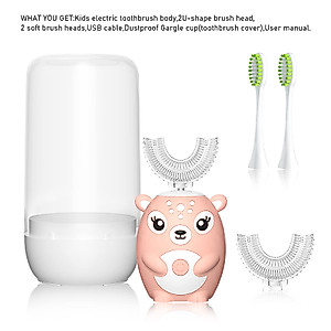 Kids Electric Toothbrushs U Shaped sonic Automatic Toothbrush with 4 Brush Heads, Six Cleaning Modes,Cartoon deer Modeling , full mouth toothbrush for baby
