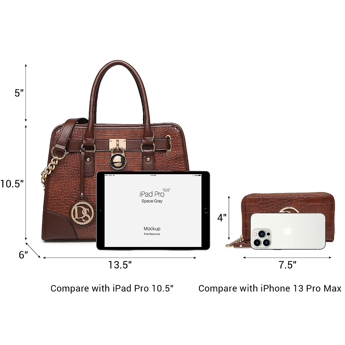 Dasein Women Handbags Top Handle Satchel Purse Shoulder Bag Hobo Bag Work Bag Set 2pcs (Croco Coffee)