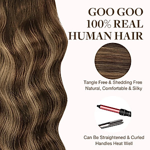 GOO GOO Tape in Hair Extensions Human Hair, 4/27/4 Balayage Chocolate Brown to Caramel Blonde, 18inch 50g 20pcs, Thick Ends Straight Seamless Tape in, Invisible Tape in Hair Extensions Human Hair
