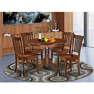East West Furniture HLGR5-MAH-W 5 Piece Dining Room Furniture Set Includes a Round Dining Table with Pedestal and 4 Wood Seat Chairs, 42x42 Inch, Mahogany