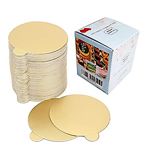 Darnell Nehemiah 100pcs/Set Round Mousse Cake Boards Gold Paper Cupcake Dessert Displays Tray Wedding Birthday Cake Pastry Decorative Tools Kit