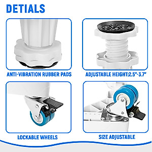 DUPDMKIN Mini Fridge Stand 8 Wheel Washing Machine Stand Washer and Dryer Stand with Brake Adjustable Refrigerator Dolly (White)