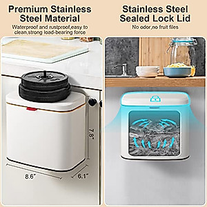 Anzoymx Hanging Stainless Steel Compost Bin 1.05 Gallon Wall Mounted Trash Can with Lid,Kitchen Cabinet Door Under Sink Small Garbage Can for Counter Top Cupboard Bathroom(1.05 Gallon,White)