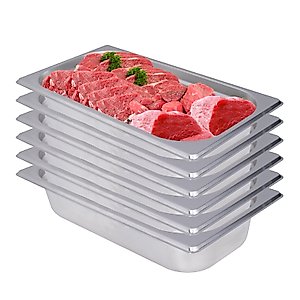 Hakka 1/3 Size Hotel Pans 2.5inch Deep Stainless Steel Small Steam Table Pans 6Pack Commercial Gastronorm Catering Food containers for Restaurant, Hotel, Buffet,Party