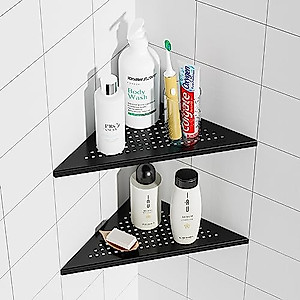 Neodrain 10 Inch Corner Matte Black Wall Shelf Set of 2, Floating Corner Shelves for Wall, 304 Stainless Steel Wall Storage Shelves for Bathroom,No Drilling