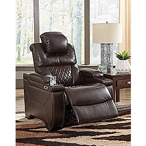 Signature Design by Ashley Warnerton Faux Leather Power Recliner with Adjustable Headrest, Brown