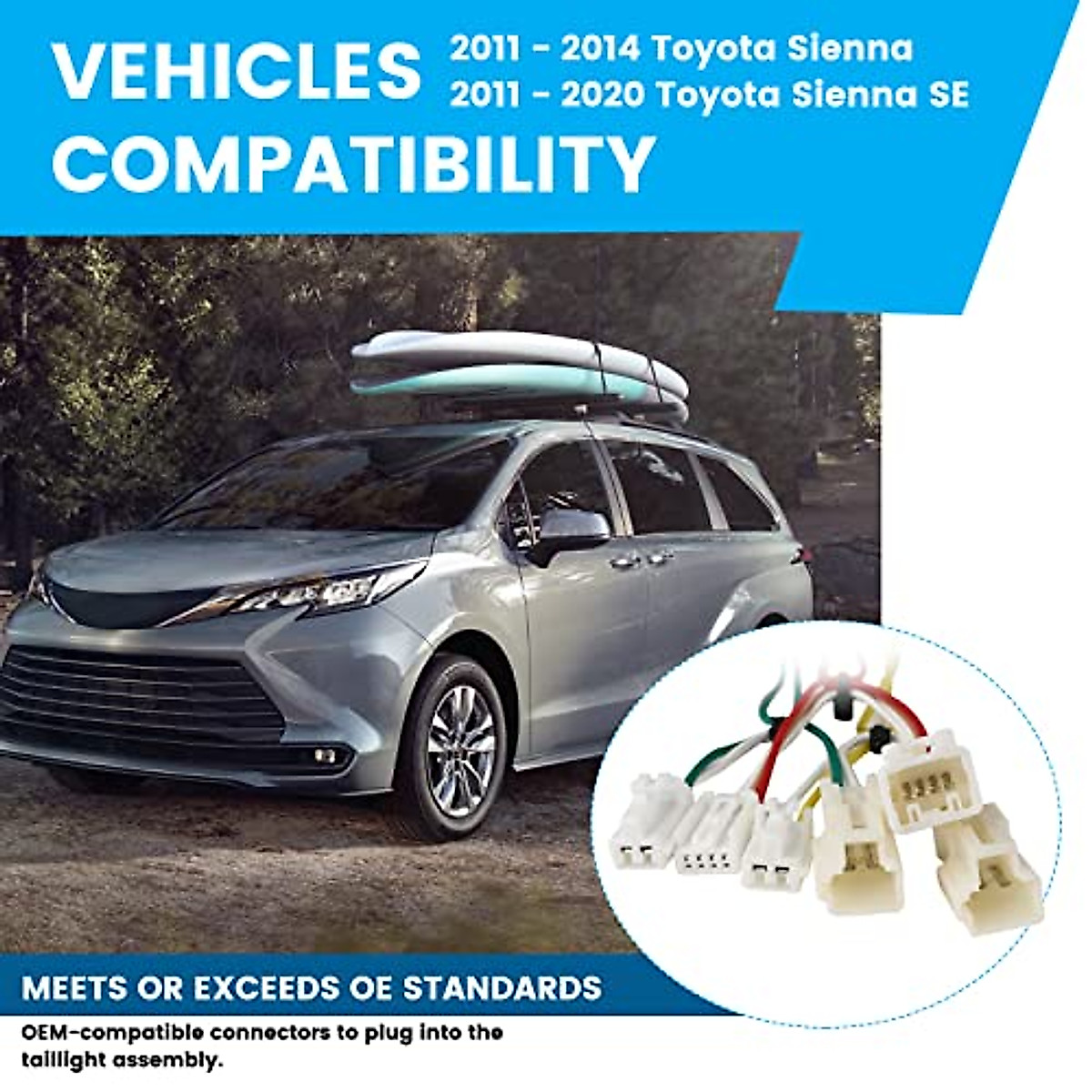 MECMO 4 Way Flat Trailer Wiring Harness for 2011-2014 Toyota Sienna & 2011-2020 Sienna SE, 56106 T-Connector, Plug-in Simple Vehicle-Side 4-Pole Flat Trailer Hitch Wiring