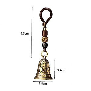 Froiny Vintage Brass Bell Six-Word Bell Keychains Tibetan Buddhist Meditation Bell Lanyard Car Hanging Pendants Accessories 37x28x28mm