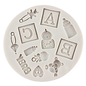 Sijiangmold Baby Shower Themed Cake Fondant Molds Baby Silicone Mold Baby Feet Baby Bottle Mold For Baby Birthday Cupcake Topper Cake Decorating Candy Gum Paste Polymer Clay Set Of 6