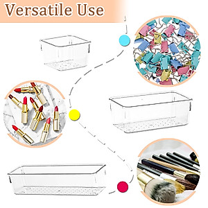 Fodofodo 6 Pack Clear Drawer Organizer Set,Versatile Bathroom and Vanity Organizer Trays,Acrylic Drawer Storage Trays,Storage Bins for Makeup Jewelries,Cosmetics,Gadgets,Kitchen Utensils and Office