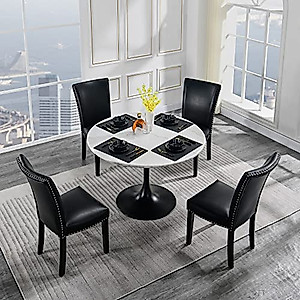 LEEMTORIG Parsons Chairs Faux Leather Dining Chairs Set of 2, Upholstered Mid Century Modern Kitchen Chairs with Nail-Head Trim, Black CY-2258-BK