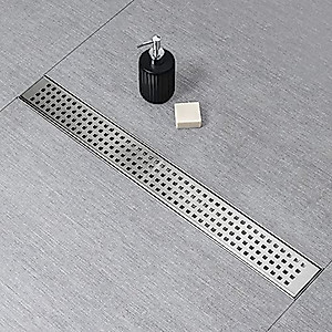 SaniteModar 24 inch Linear Shower Drain with Removable Square Hole Panel by Using Brushed 304 Stainless Steel Process, Linear Drain Equipped with Adjustable Feet and Hair Strainer