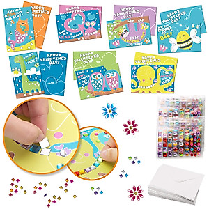 JOYIN 28 Packs Valentine Cards with Mosaic Crystal Gem Sticker Art Kits for Kids Valentine's Day DIY Craft Jewels Valentines Day Classroom Exchange Prizes and Gifts, Valentine’s Greeting Cards