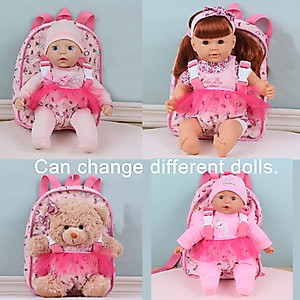 haveahug 13" Soft Baby Doll with Take Along Pink Doll Backpack Carrier, 6 Piece Play Set with Bottle & Accessories(Pink)