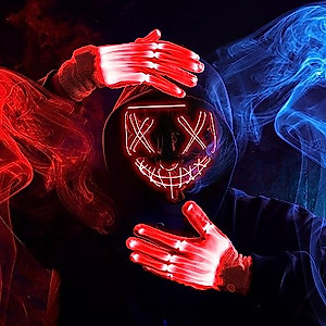 JOYIN Halloween Led Light Up Scary Mask and Gloves for Cosplay Costume (Red), 3 Modes Glow in The Dark Mask for Boys Girls