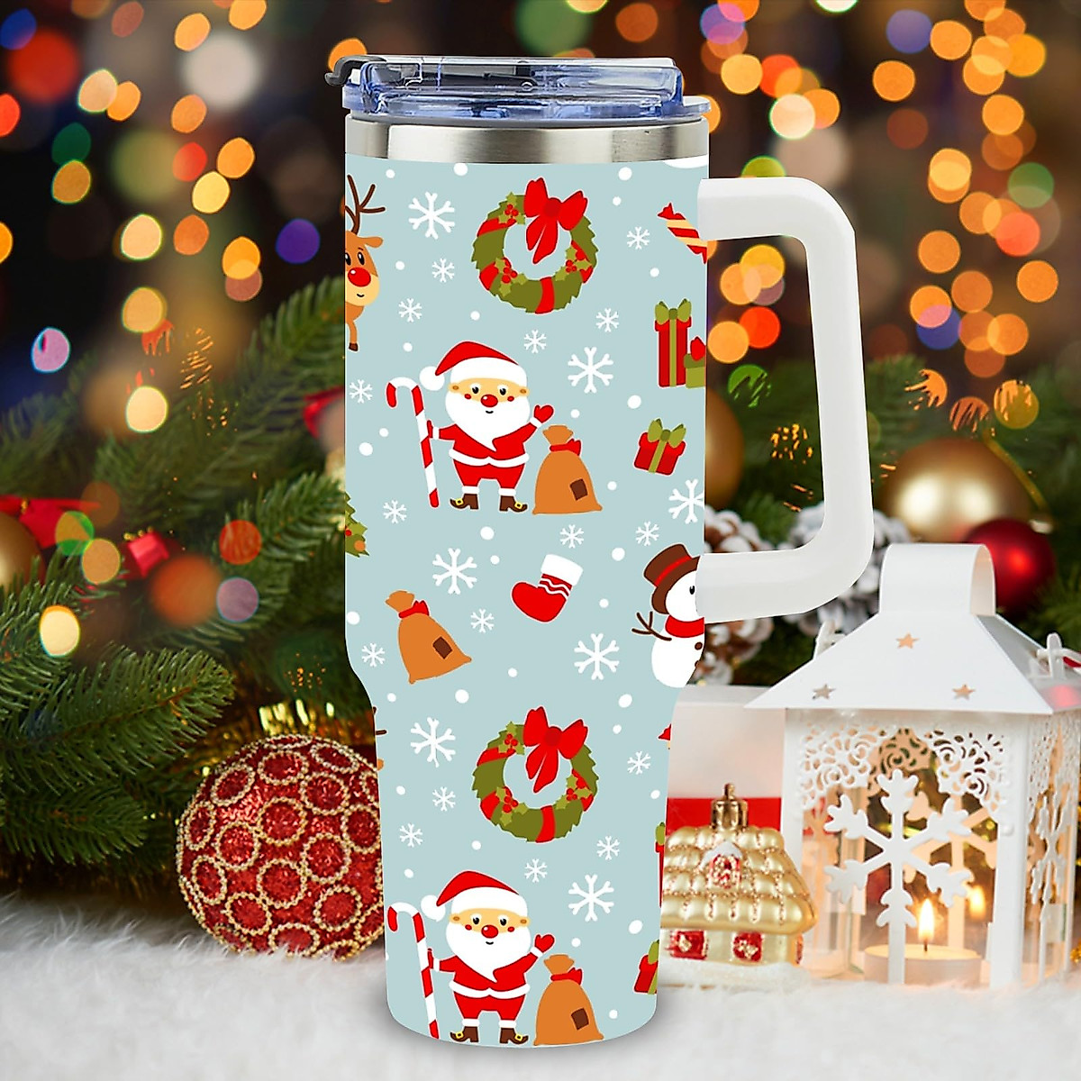 Personalized Christmas Tumbler - Custom 40 Oz Tumbler with Handle Straw Lid,Customized Name Insulated Xmas Tumbler Coffee Mug Stainless Steel Travel Mug, Gifts for Women Men Christmas Gift