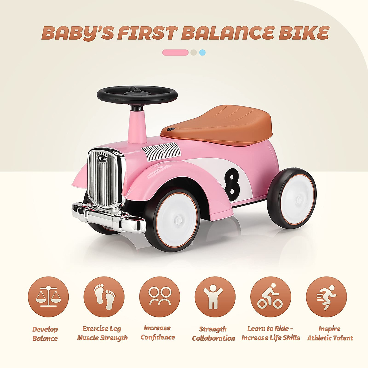 Toddler Car - JOYLDIAS Ride on Cars for Toddlers for 1.5-3 Years Old with Limited Steering Wheels, Secret Storage, Pink