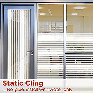 Viseeko Window Privacy Film: Blinds Frosted Glass Window Film Stripe Patterns Window Frosting Film Non-Adhesive See Out Not in Static Cling Glass Film for Bathroom Home Office Kids Study Meeting Room