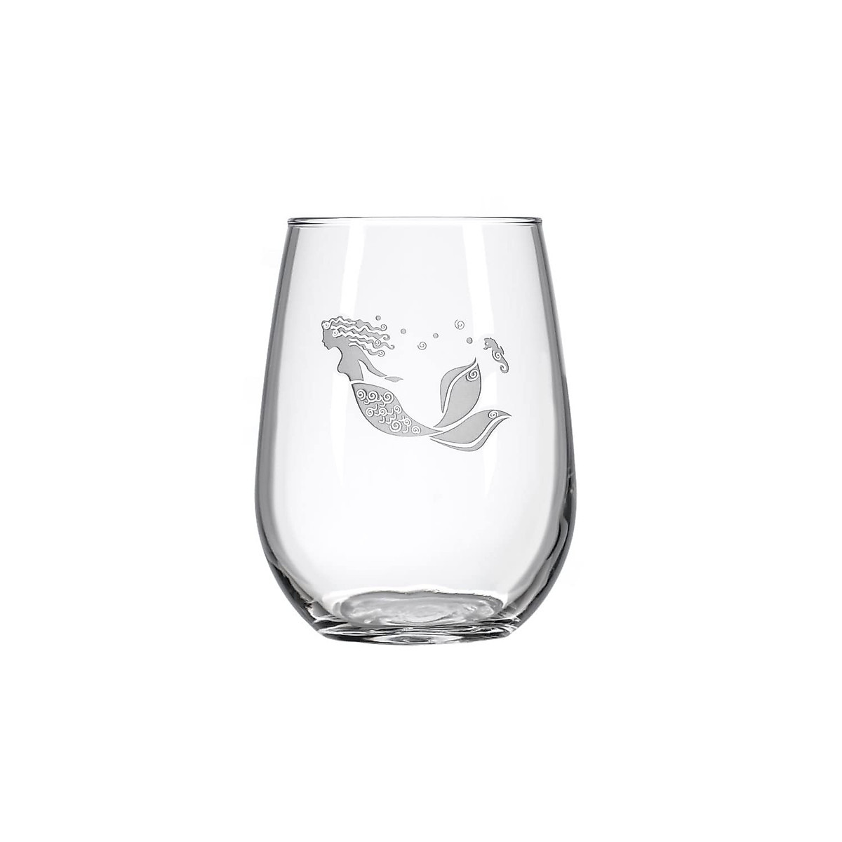 Rolf Glass Mermaid Stemless Wine Tumbler 17 ounce - Stemless Wine Glasses Set of 4 - Lead-Free Glass - Etched Tumbler Glasses - Made in the USA