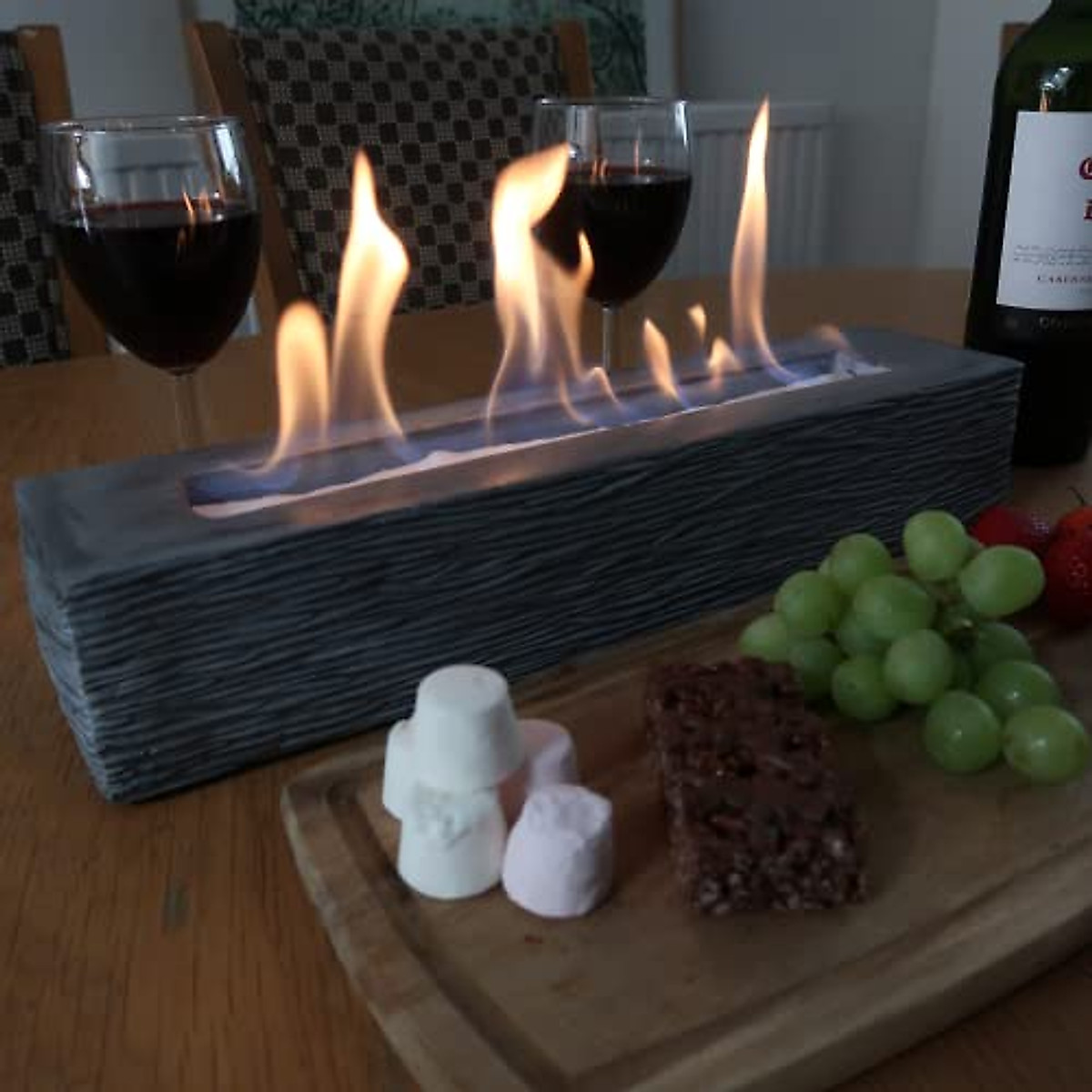 ROUNDFIRE Large Rectangle Tabletop Fire Pit - Portable Bioethanol Fireplace for Indoor & Garden (Textured Finish)