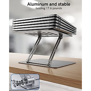 NTMY Aluminum Adjustable Laptop Stand for Desk, Ergonomic Computer Stand for Laptop, Portable Laptop Stand Adjustable Height, Foldable Laptop Riser for Desk, MacBook Stand for Desk, Fits for 10-16"