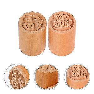 Housoutil 2pcs Embossing Cookie Stamp Wooden Chinese Mooncake Stamp Fu Pattern Cutter Cake Stamp Traditional Cake Press Stamps Diy Dessert Maker Baking Tools Accessories
