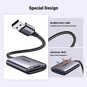 UGREEN USB SD Card Reader, USB 3.0 to Micro SD Card Reader Adapter, Aluminum Multi 2-in-1 Memory Card Readers for Camera SD MicroSD TF SDHC SDXC UHS-I Mac OS Windows Linux Computer PC Laptop