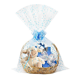 Yotelab Easter Large Cellophane Bags, Blue Heart Cellophane Wrap for Gift Basket, 22x33 Inches,10 Pieces Cellophane Gift Bags