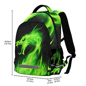 Green Fire Dragon Backpack Schoolbag for Boys Girls Elementary School Bookbag Travel Bag Casual Daypack Rucksack for Students