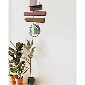 Yoga Mat Holder Wall Mount,Home Gym Equipment Accessories,Thick Accessories Meditation Yoga Mat,with Wood Floating Shelves and 4 Hooks for Hanging Foam Roller and Resistance Bands at Fitness Class or