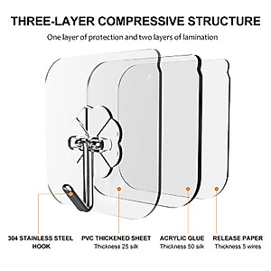 NileHome Adhesive Hooks for Hanging 12 Packs Heavy Duty Wall Hooks Removable Waterproof Bathroom Hooks Transparent Sticky Hooks for Kitchen Glass Door