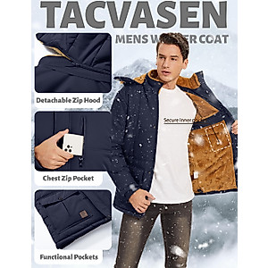 TACVASEN Men's Winter Coat Cold Weather Windbreaker Snow Coats Thick Fleece Jacket Navy, XL
