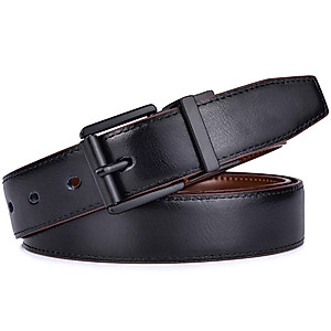 Beltox Men’s Belts Dress Casual Reversible Leather 1.1” w Roller Buckle Rotated(Black/Brown w Black Buckle, 34-36)