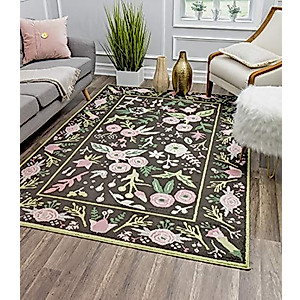 Rugs America Onyx & Pink Gardenias Transitional Rug Gardenia Pink Onyx VA30A 2'0"X4'0" Area Rug