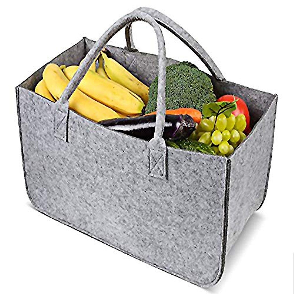 Xinshang Firewood Basket Storage Felt Bag Shopping Basket Grey Magazine Rack Basket with Handle for Carry Wood Toys Newspaper
