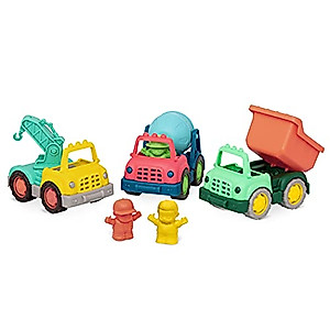 Battat- Wonder Wheels- Set Of 3 Mini Toy Trucks For Kids, Toddlers – Dump Truck, Cement Truck, Tow Truck – Recyclable Materials- Mini Toy Characters- Construction- 1 year +