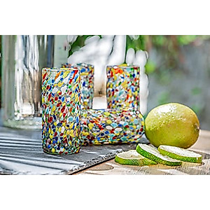 MEXTEQUIL - Authentic Mexican Tequila Shot Glasses - Tequila Set of shot glasses - 4 pcs - 2 Oz - Mexican Hand Blown Shot Glass (Confetti)