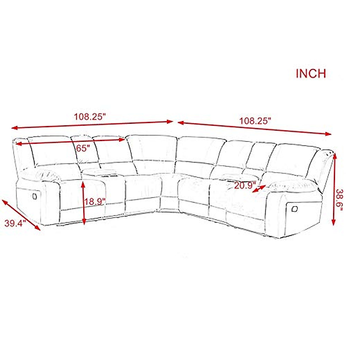 themagichome Sectional Sofa Symmetrical Reclining Sectional Sofa PU Modern Sectional Sofa Couch Power Motion Sofa Living Room Sofa Corner Sectional Sofa with Cup Holder-Black Leather,W223S00028