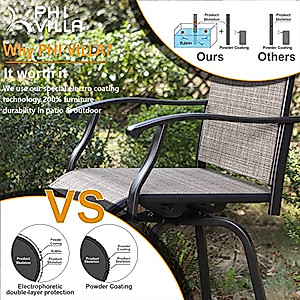 PHI VILLA Patio Swivel Bar Stools Set of 2, Outdoor Bar Height Patio Stools & Bar Chairs with High Back and Armrest, All-Weather Textilene Patio Furniture for Deck Lawn Garden