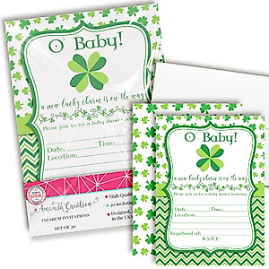 Amanda Creation O' Baby St. Patrick's Day Baby Shower Fill In Invitations set of 20 with envelopes