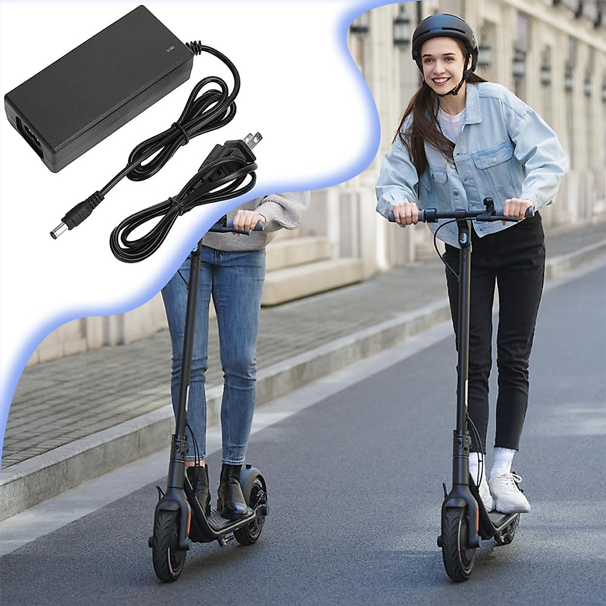 Electric Bike Charger, 42V 2A Electric Bike Lithium Battery Charger Electric Scooter Charger Ebike Charger Replacement Power Adapter for 36V Lithium Battery 5.5mm Port Male Plug Inline Connector