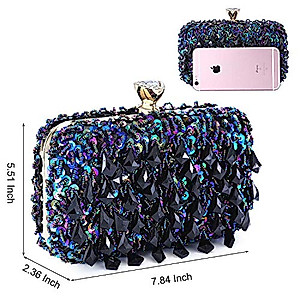 UBORSE Women Clutch Wedding Purse Rhinestone Crystal Beaded Bags Cocktail Party Bridal Prom Handbag for Women (Blue)