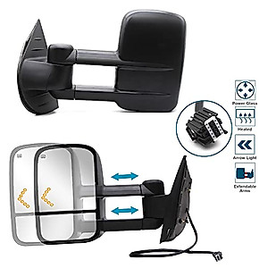 Adanz Towing Mirrors fit for 2007-2014 Chevy Silverado 1500 2500 3500 GMC Sierra Yukon Tahoe Power Heated Manual Telescopic LH RH Tow Mirrors Black Cap