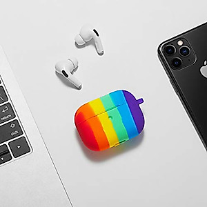AirPods Pro Case, Rainbow AirPods Pro Case Cover Fashion Stylish Silicone Protective Skin Cover with Keychain for Girls Teens Kids Women Compatible AirPods Pro(2019) (Rainbow-A)