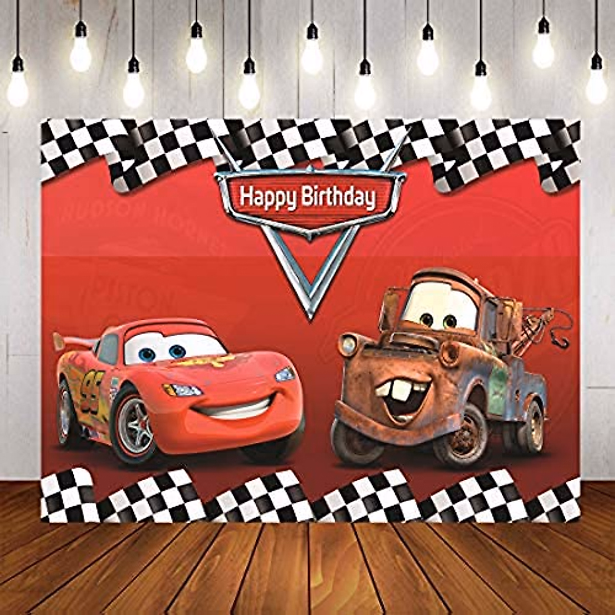 Botong 7x5ft Cartoon Car Birthday Party Themed Backdrops Car Racing Story Black White Grid Red Photo Backgrounds for Photography Birthday Party Banner