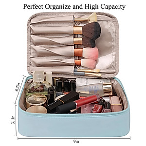 AUSEKALY Makeup Bag Cosmetic Bag For Women Travel Make Up Bag for Girl 2PCS Cute Large Makeup Bag With Brush Bag + Small Cosmetic Bags Blue