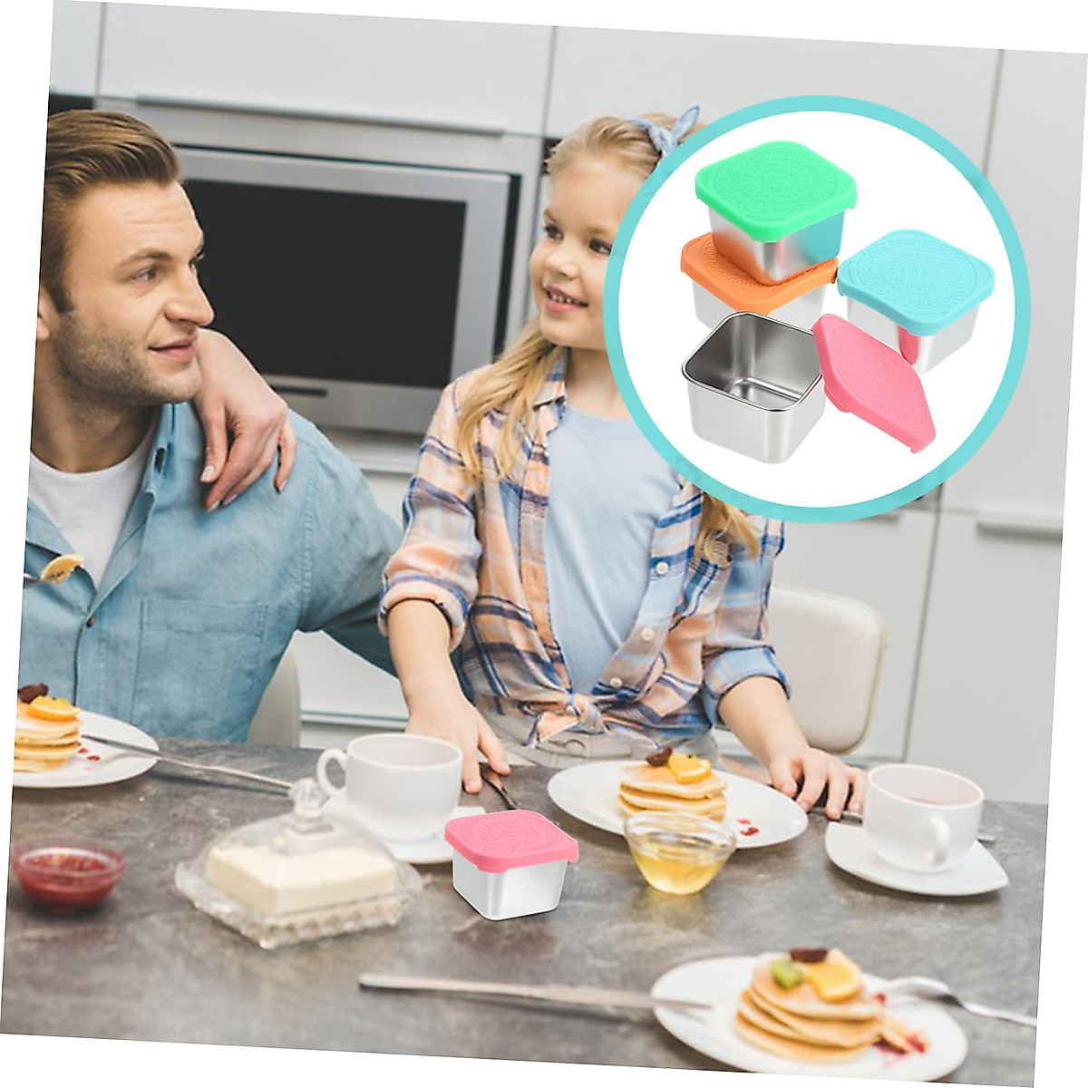 BIUDECO Family Dinner Picnic Essential 4pcs Stainless Steel Salad Dressing Boxes Leakproof Condiment Containers with Silicone Seal for Travel