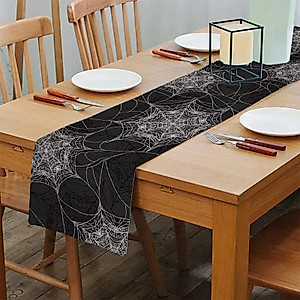 PROCIDA Halloween Spider Web Table Runner Fall Black Burlap Table Runners Autumn Rustic Kitchen Dinning Decor for Holiday Home Party Indoor Outdoor 13x72 Inch